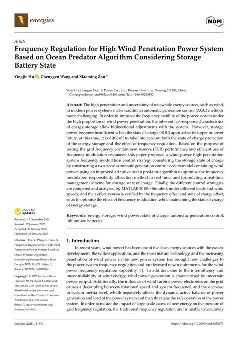 Pdf Frequency Regulation For High Wind Penetration Power System Based