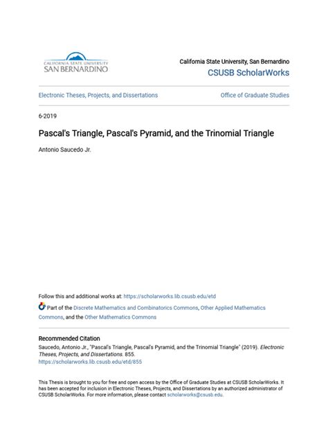 Pascals Triangle Pascals Pyramid And The Trinomial Triangle Pdf Thesis Mathematics