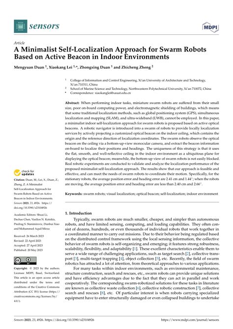 Pdf A Minimalist Self Localization Approach For Swarm Robots Based On