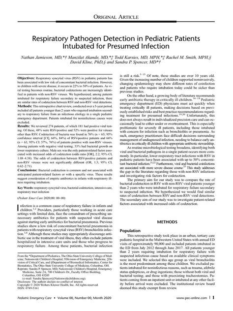 Respiratory Pathogen Detection In Peds Patients Intubated For Presumed Infection Pdf