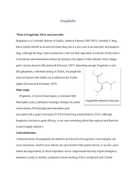 Drug Monograph Pregabalin 2 Pregabalin What Is Pregabalin Moa And More Info Pregabalin Is A