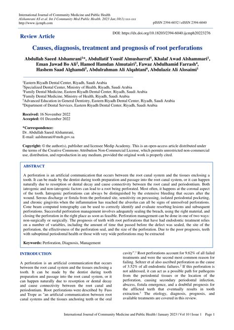 Pdf Causes Diagnosis Treatment And Prognosis Of Root Perforations