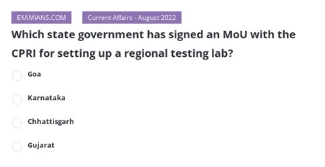 Which State Government Has Signed An Mou With The Cpri For Setting Up A Regional Testing Lab