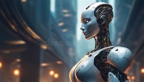 Futuristic Humanoid Robot Artificial Intelligence Robotics Cyborg Stock Illustration