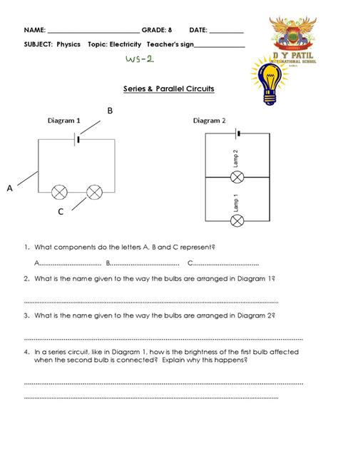 Electricty Ws 2 Pdf Series And Parallel Circuits Electrical Engineering