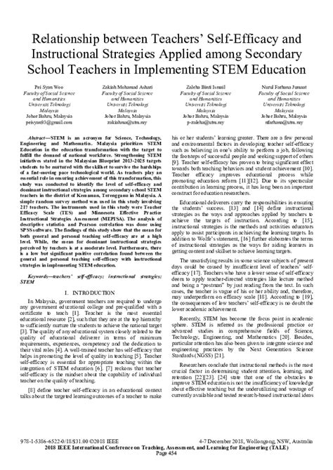Pdf Relationship Between Teachers Self Efficacy And Instructional Strategies Applied Among