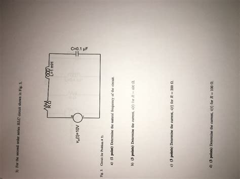 Solved For The Second Order Series RLC Circuit Shown In Fig Chegg Com