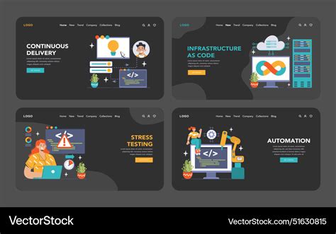 Devops Web Banner Or Landing Page Dark Night Vector Image