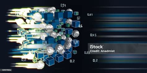 추상 시각화는 알고리즘 큐브 및 구를 분석합니다 양자 가상 암호화 와이어프레임 형태와 흐린 선이 있는 가상 현실 개념 비즈니스 과학 및 기술 배너 인공지능 0명에 대한 스톡