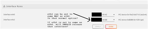 interface rules how to release an interface in use by unraid