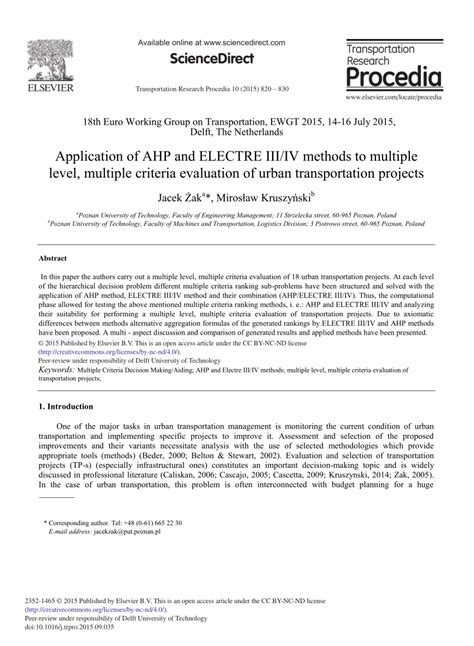 Pdf Application Of Ahp And Electre Iiiiv Methods To Multiple Level