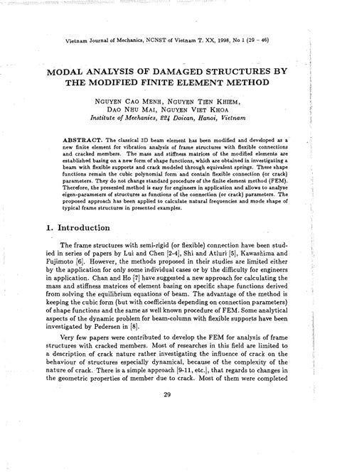 SOLUTION Modal Analysis Of Damaged Structures By The Modified Finite Element Method Studypool
