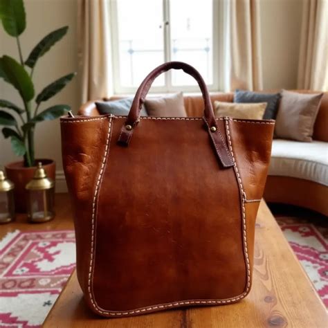Brown Leather Tote Bag With Zipper 157 Hand Marrakeche