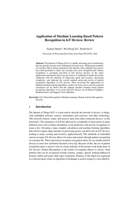 Pdf Application Of Machine Learning Based Pattern Recognition In Iot