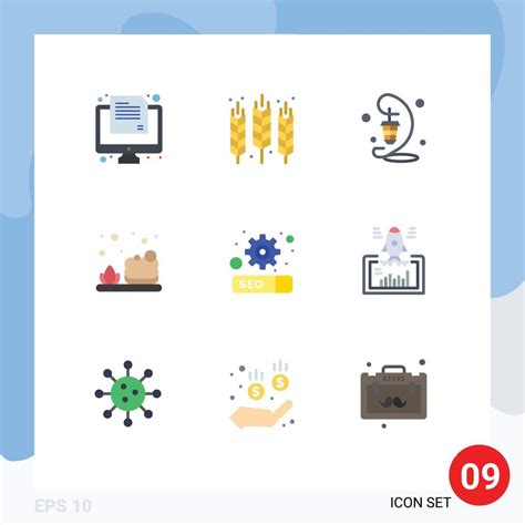 Mobile Interface Flat Color Set Of 9 Pictograms Of Gear Cleaning Grain Bath Lamp Editable Vector