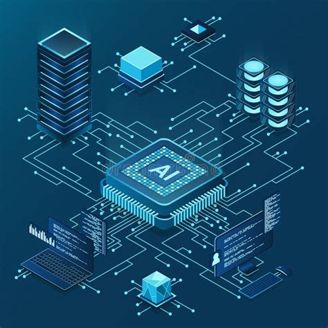 Isometric Artificial Intelligence Chip Concept Artificial Intelligence Server Futuristic