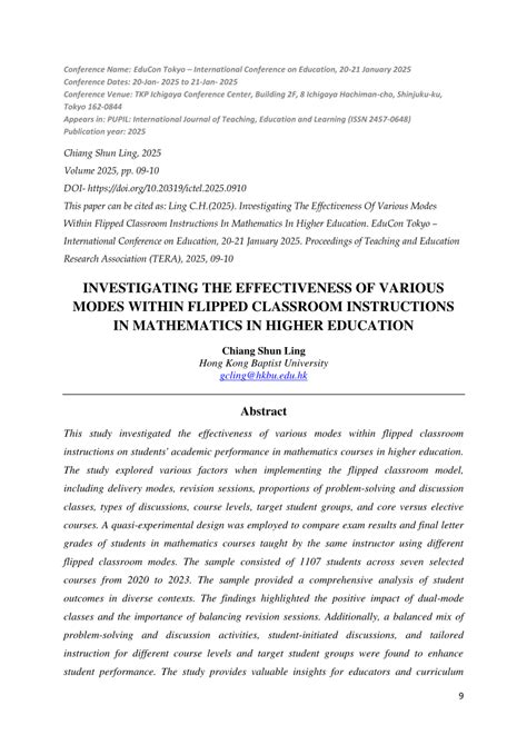 Pdf Investigating The Effectiveness Of Various Modes Within Flipped