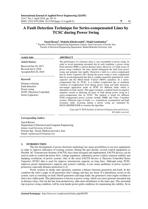 Pdf A Fault Detection Technique For Series Compensated Lines By Tcsc