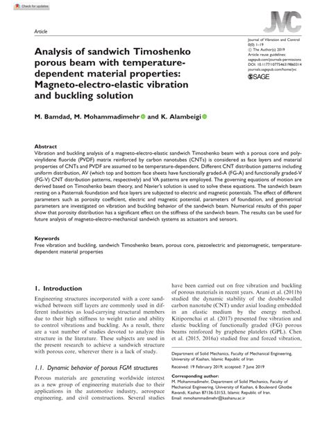 Pdf Analysis Of Sandwich Timoshenko Porous Beam With Temperature