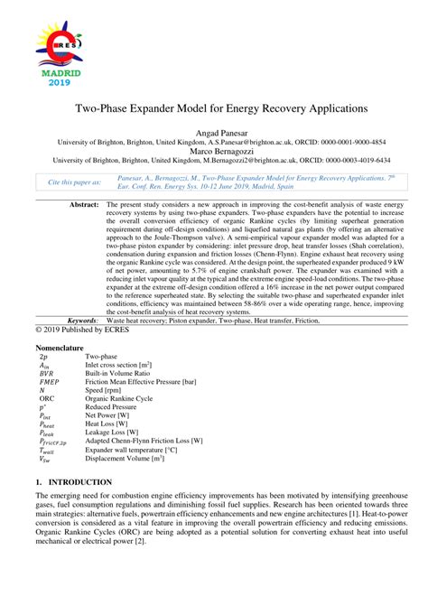 Pdf Two Phase Expander Model For Energy Recovery Applications