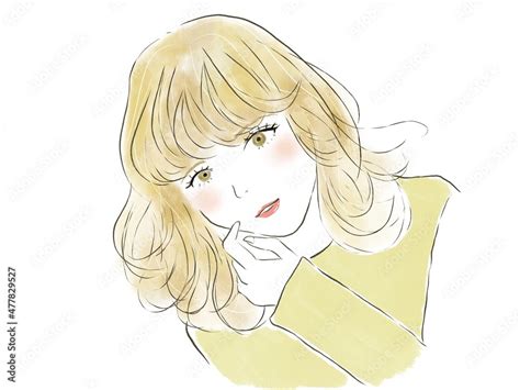 ゆるふわパーマのかわいいオシャレな女の子 Stock Illustration Adobe Stock