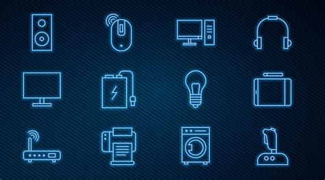 아케이드 기계 그래픽 태블릿 컴퓨터 모니터 충전 케이블 스크린 스테레오 스피커 아이디어의 전구 개념 및 무선 컴퓨터 마우스 아이콘과 전원 은행에 대한 라인 조이스틱을
