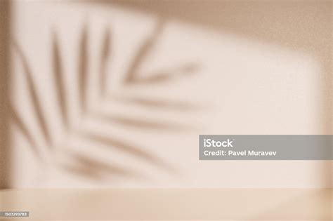 제품 발표를 위한 추상적인 크림 색깔 구성에 있는 연단 제품 프레젠테이션을 위한 최소한의 미용 배경 베이지색 석고 벽에 야자수 그림자 3d 렌더링 0명에 대한 스톡 사진 및