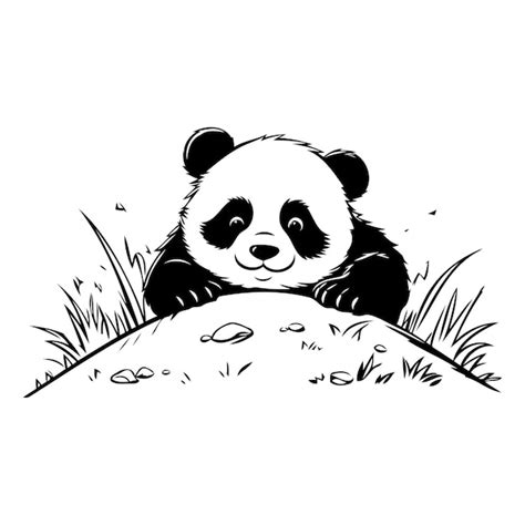 잔디 위에 앉아 있는 귀여운 판다 터 만화 일러스트레이션 프리미엄 Ai 생성 벡터