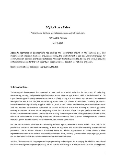 Pdf Sqlite3 On A Table