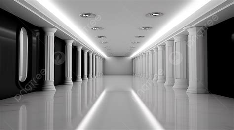 현대적인 우아함 3d 렌더링된 흑백 조명 배경이 있는 매끄러운 빈 복도 복도 홀 3d 바닥 배경 일러스트 및 사진 무료 다운로드 Pngtree