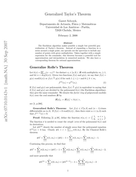 Pdf Generalized Taylors Theorem