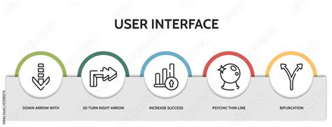 Set Of 5 Thin Line User Interface Icons With Infographic Template Outline Icons Including Down