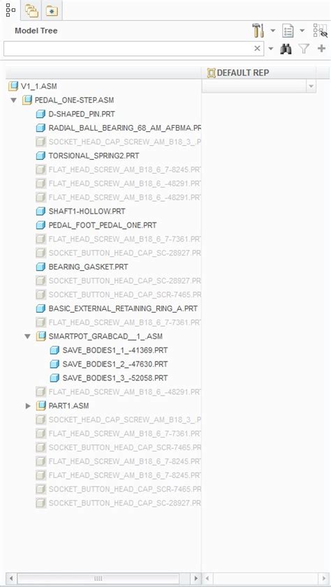 solved how to hide the default rep column in model tree v ptc