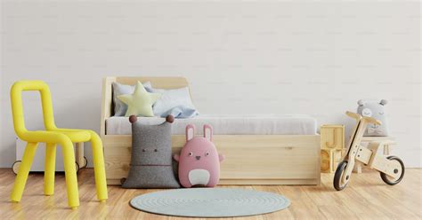 흰 벽 배경으로 어린이 방의 벽을 조롱3d 렌더링 사진 Unsplash의 가구 이미지