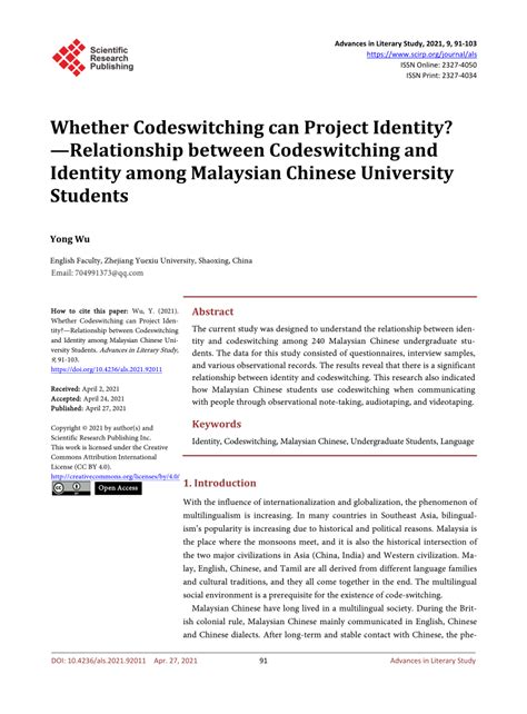 Pdf Whether Codeswitching Can Project Identity —relationship Between