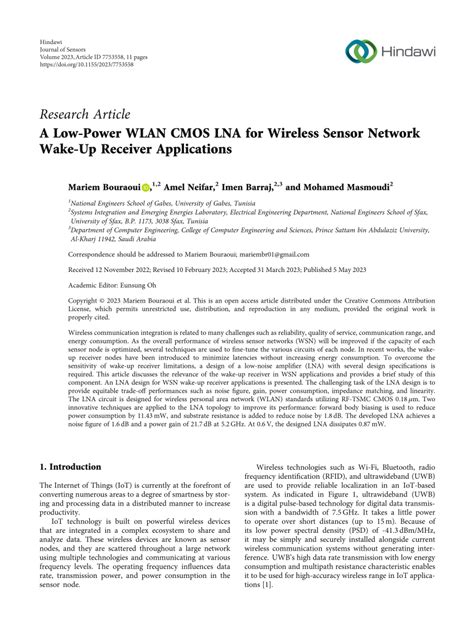 Pdf A Low Power Wlan Cmos Lna For Wireless Sensor Network Wake Up
