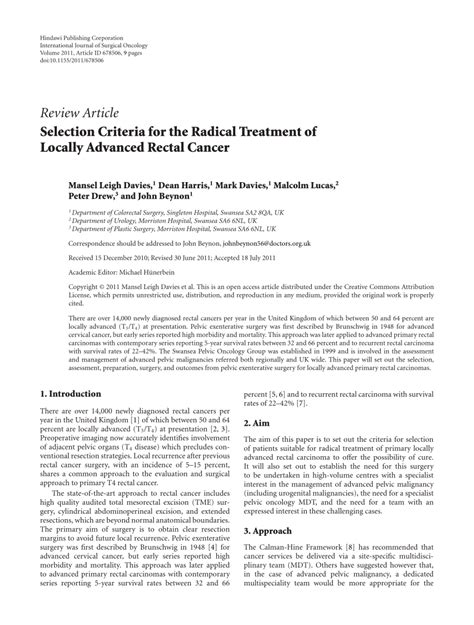 Pdf Selection Criteria For The Radical Treatment Of Locally Advanced