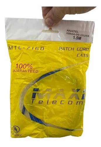 Patch Cord Cat6 Maxi Telecom 1 5 Metros Azul Anatel MercadoLivre