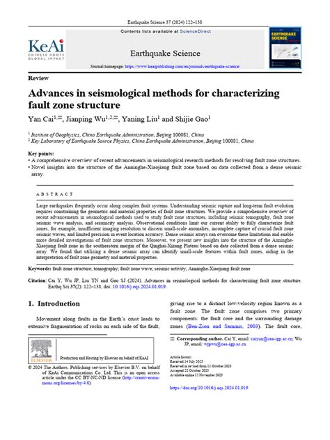 Advances In Seismological Methods For Characterizing Fault Zone Structure Pdf Seismology