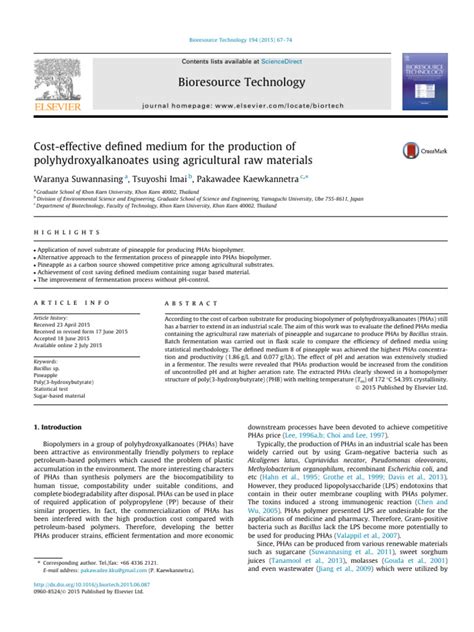 Cost Effective Defined Medium For The Production Of Polyhy 2015 Bioresource Pdf