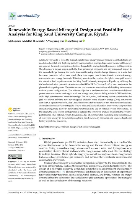Pdf Renewable Energy Based Microgrid Design And Feasibility Analysis For King Saud University