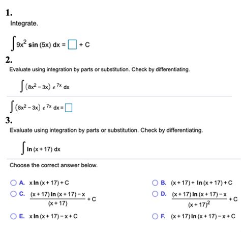 Solved 1 Integrate ſex sin 5x dx C 2 Evaluate Chegg com