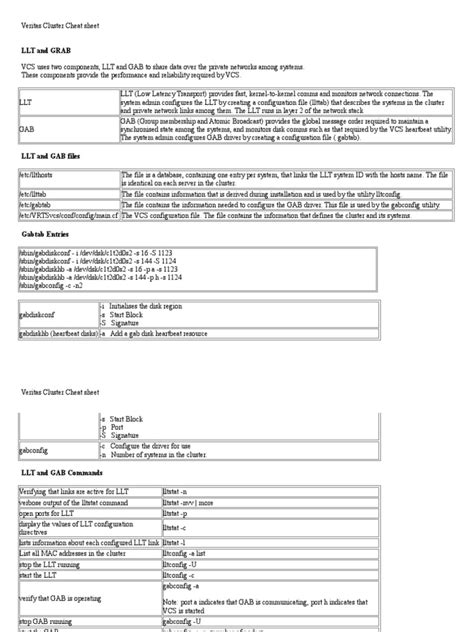 Veritas Cluster Cheat Sheet Download Free Pdf Network Architecture Data Management