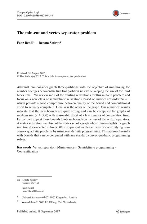pdf the min cut and vertex separator problem