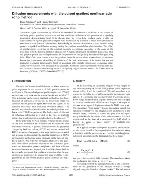 Pdf Diffusion Measurements With The Pulsed Gradient Nonlinear Spin Echo Method