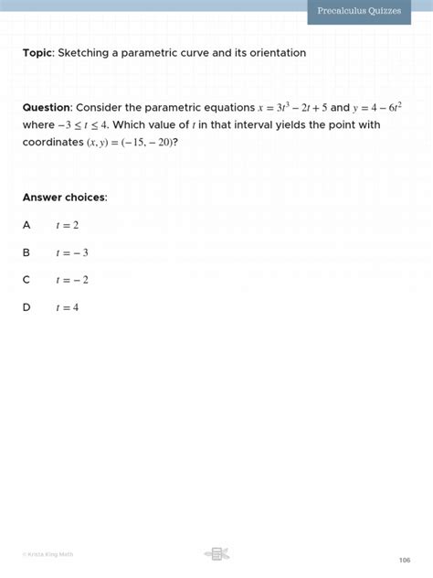 01 Sketching A Parametric Curve And Its Orientattion Pdf Equations