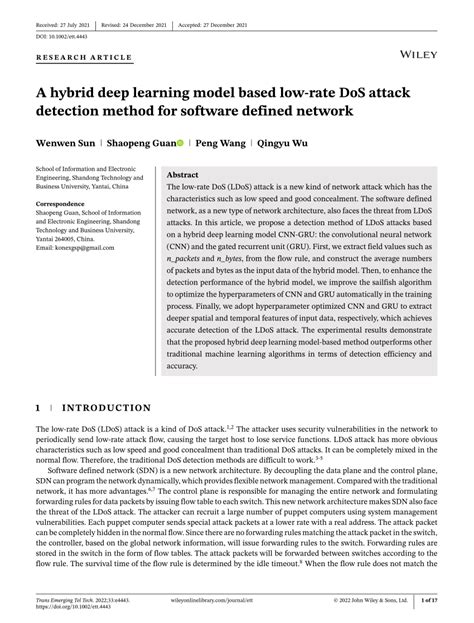 A Hybrid Deep Learning Model Based Low‐rate Dos Attack Detection Method