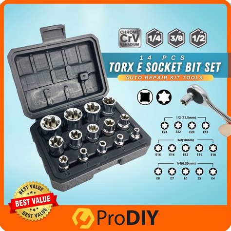 14 Pcs Torx E Socket Bit Set Torx Socket Set Rachet Set Steel Repair Kit Automotive Tools Diy