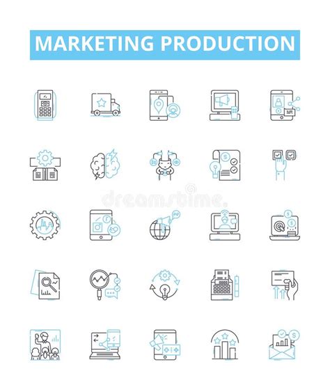 Marketing Production Vector Line Icons Set Promotion Strategy
