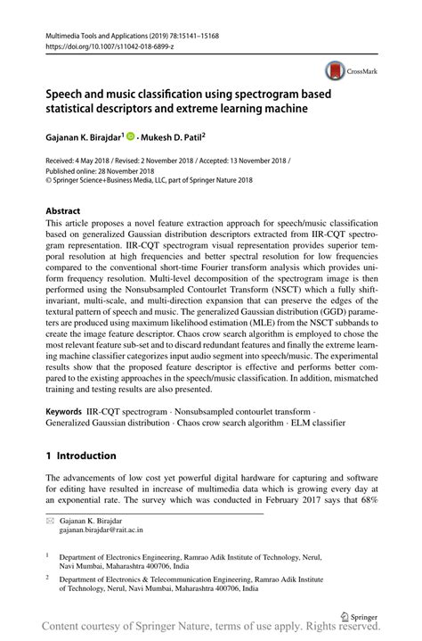 speech and music classification using spectrogram based statistical
